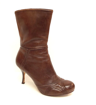 MAX STUDIO Size 8.5 Brown Leather Round Toe Ankle Boots 8 1/2 | eBay