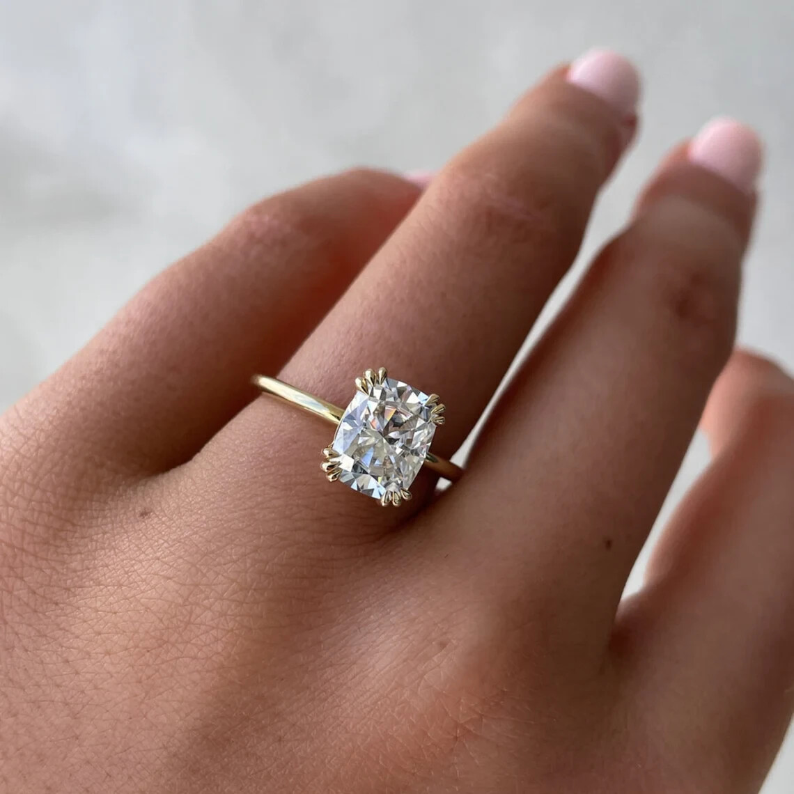 2Ct Elongated Cushion Simulated Diamond Triple Pong Ring 14k Gold ...