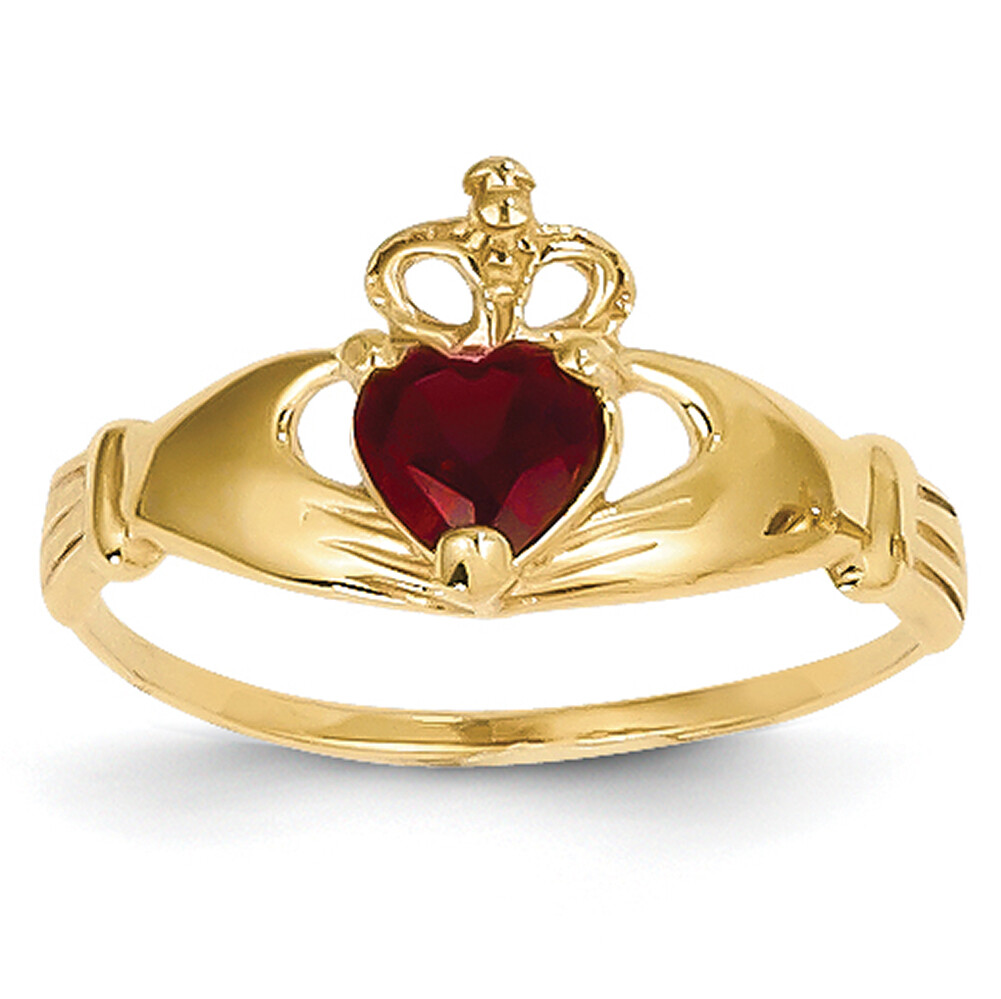 14k Yellow Gold CZ January Birthstone Claddagh Heart Ring D1792 Size 7 ...