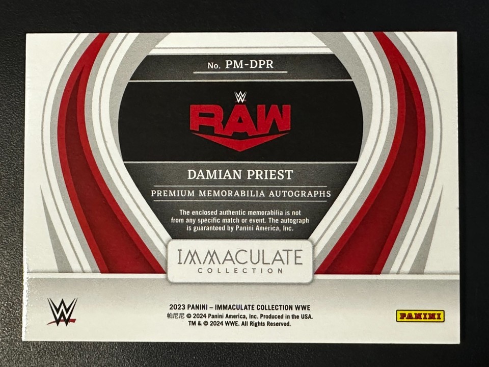 2023 PANINI IMMACULATE COLLECTION WWE PREMIUM PATCH DAMIEN PRIEST AUTO ...