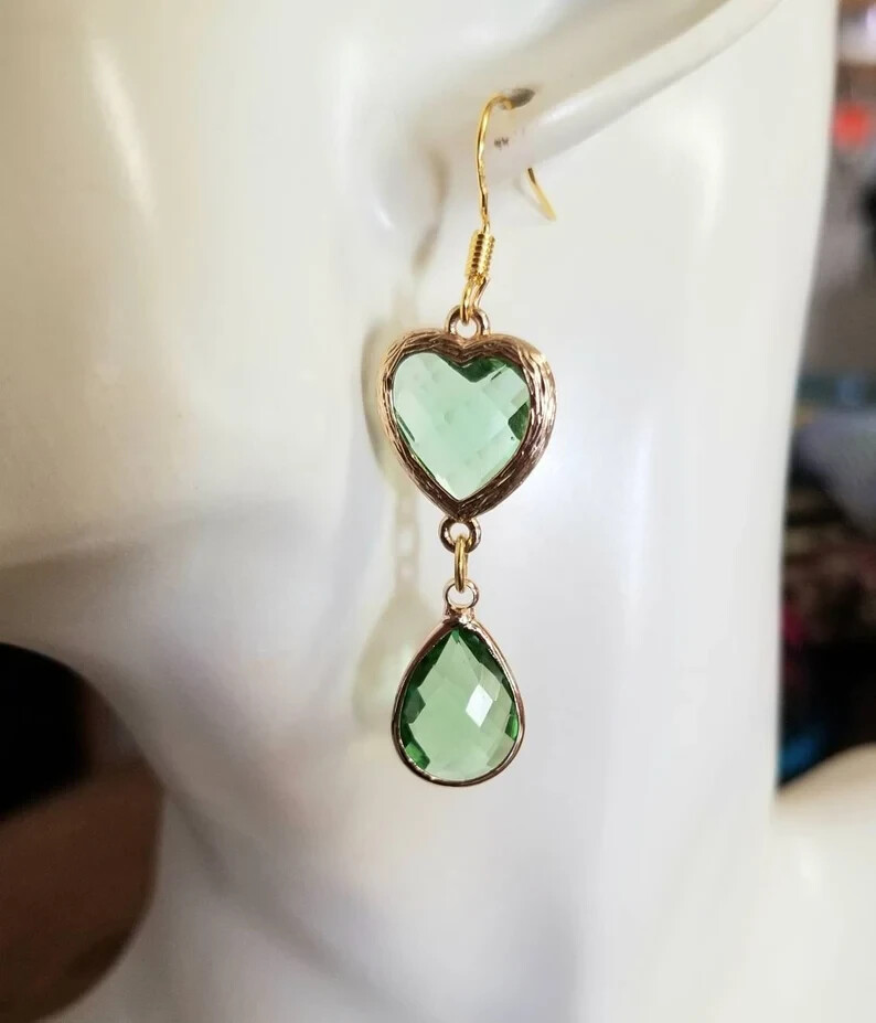 14k Gold Peridot Earrings Womens Gold Dangle Earrings Simulated Peridot ...