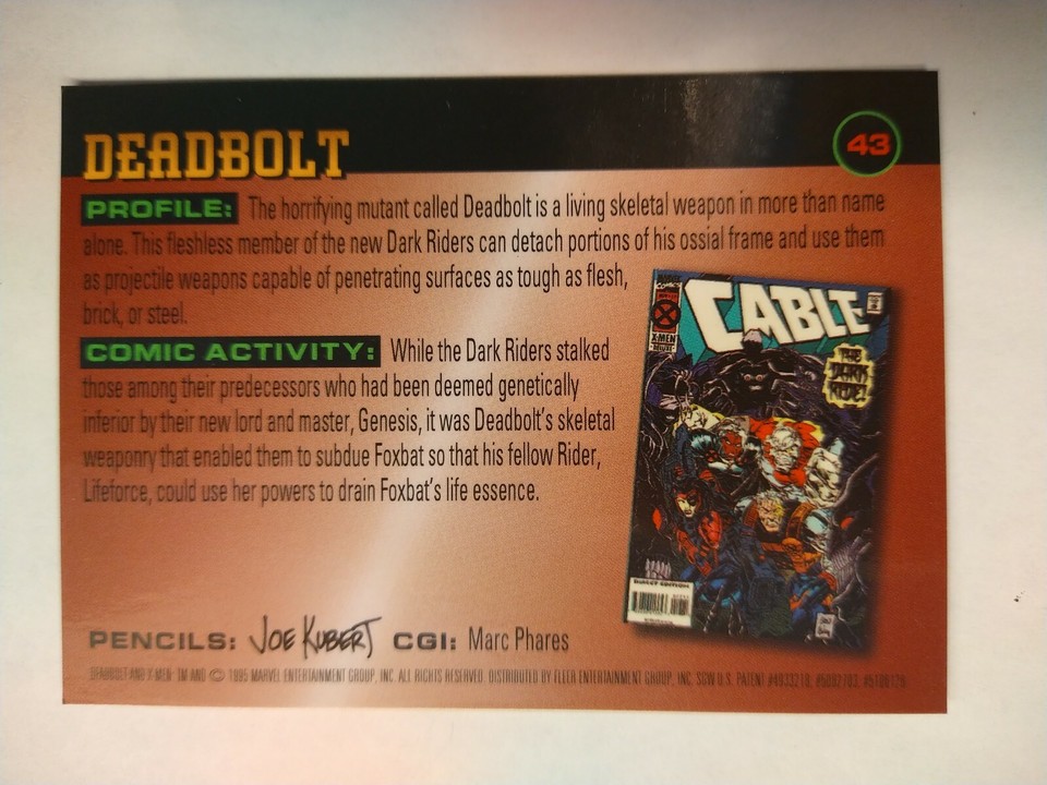 1995 MARVEL AUTOGRAPH FLEER ULTRA X-MEN #43 DEADBOLT SEE DESCRIPTION ...