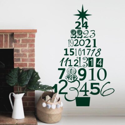 Advent Christmas Tree Wall Window Sticker Removable Santa Clause Mural ...