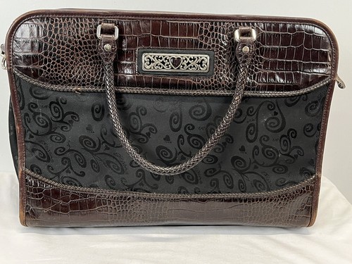 Vtg Brighton Overnight Weekender Luggage Travel Bag Black Brown Leather ...