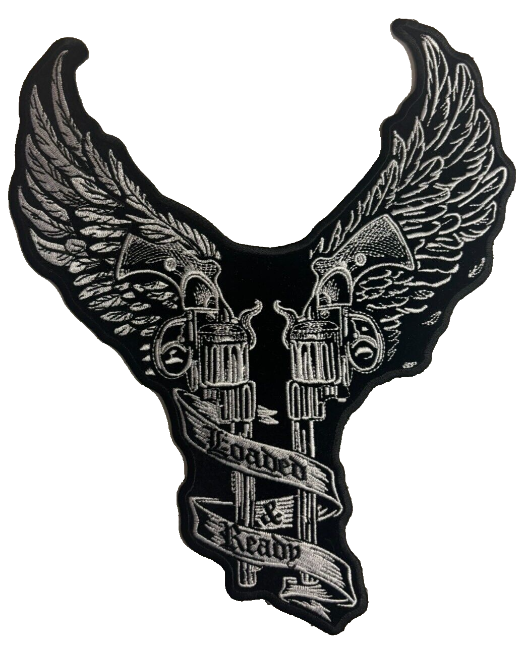 LOADED AND READY 2 PISTOLS WITH WINGS LARGE BACK PATCH IRON ON 10 INCH ...