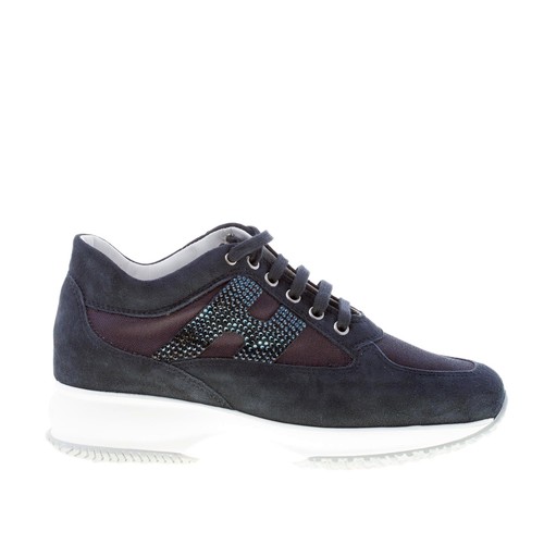 HOGAN scarpe donna Sneaker Interactive camoscio e tessuto blu notte con ...