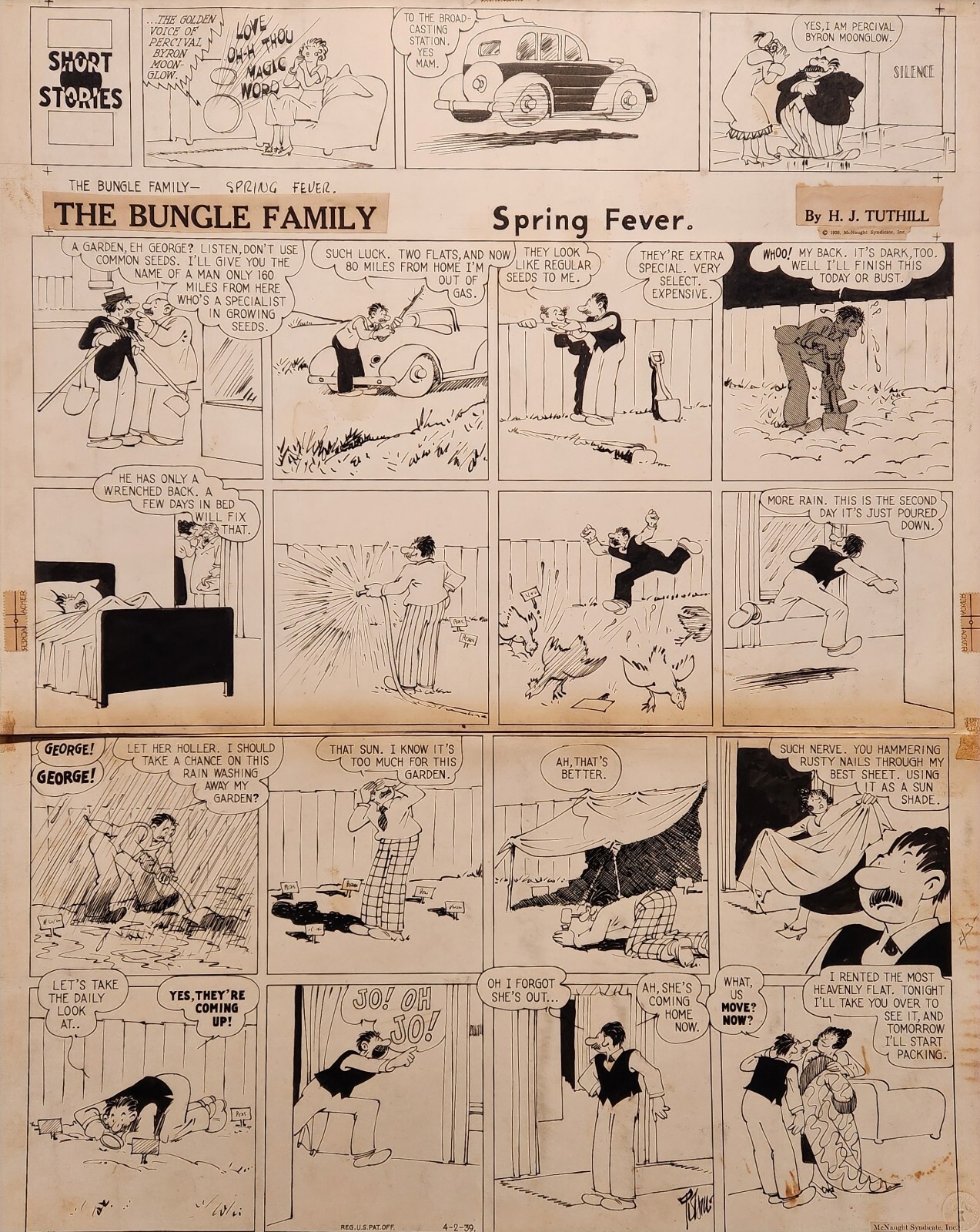 THE BUNGLE FAMILY Sunday Comic Strip Original Art 4-2-1939 HARRY TUTTLE ...