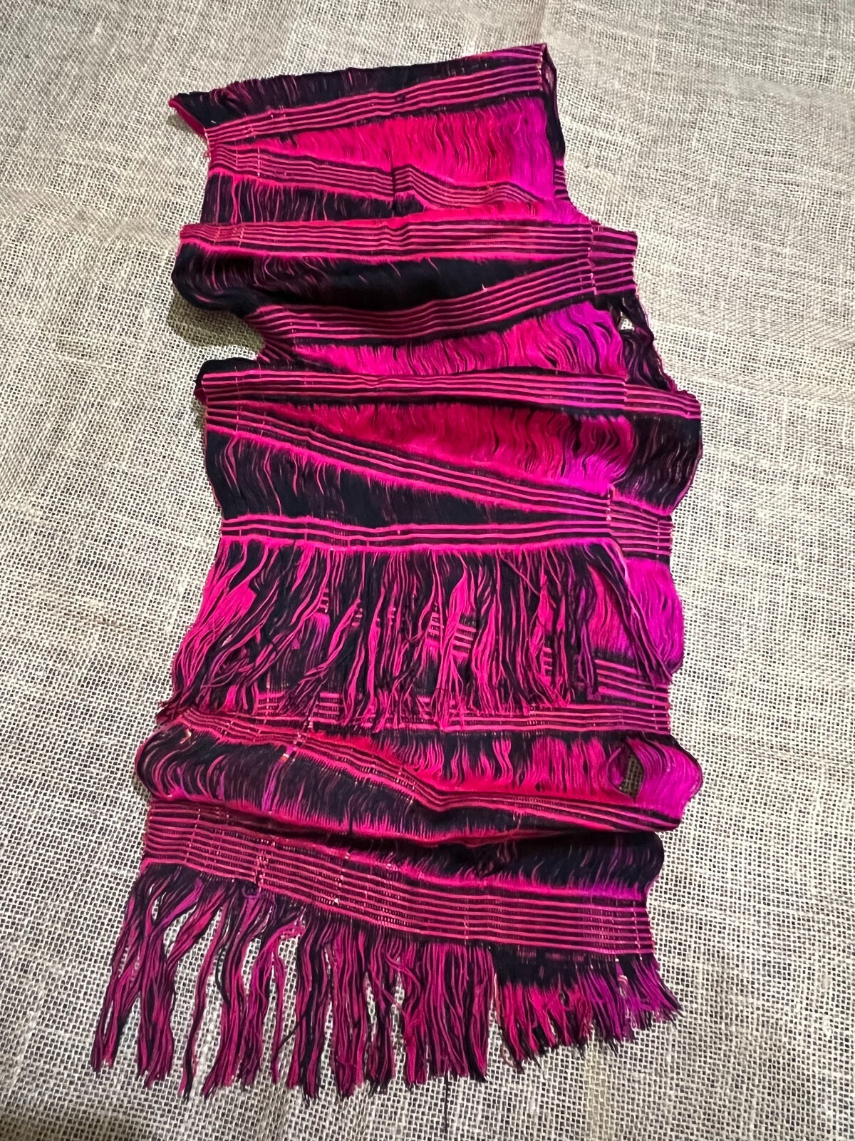 NATIVE ART HILL TRIBE SCARF UNIQUE HANDMADE BLACK PINK WOMAN SHAWL WRAP ...