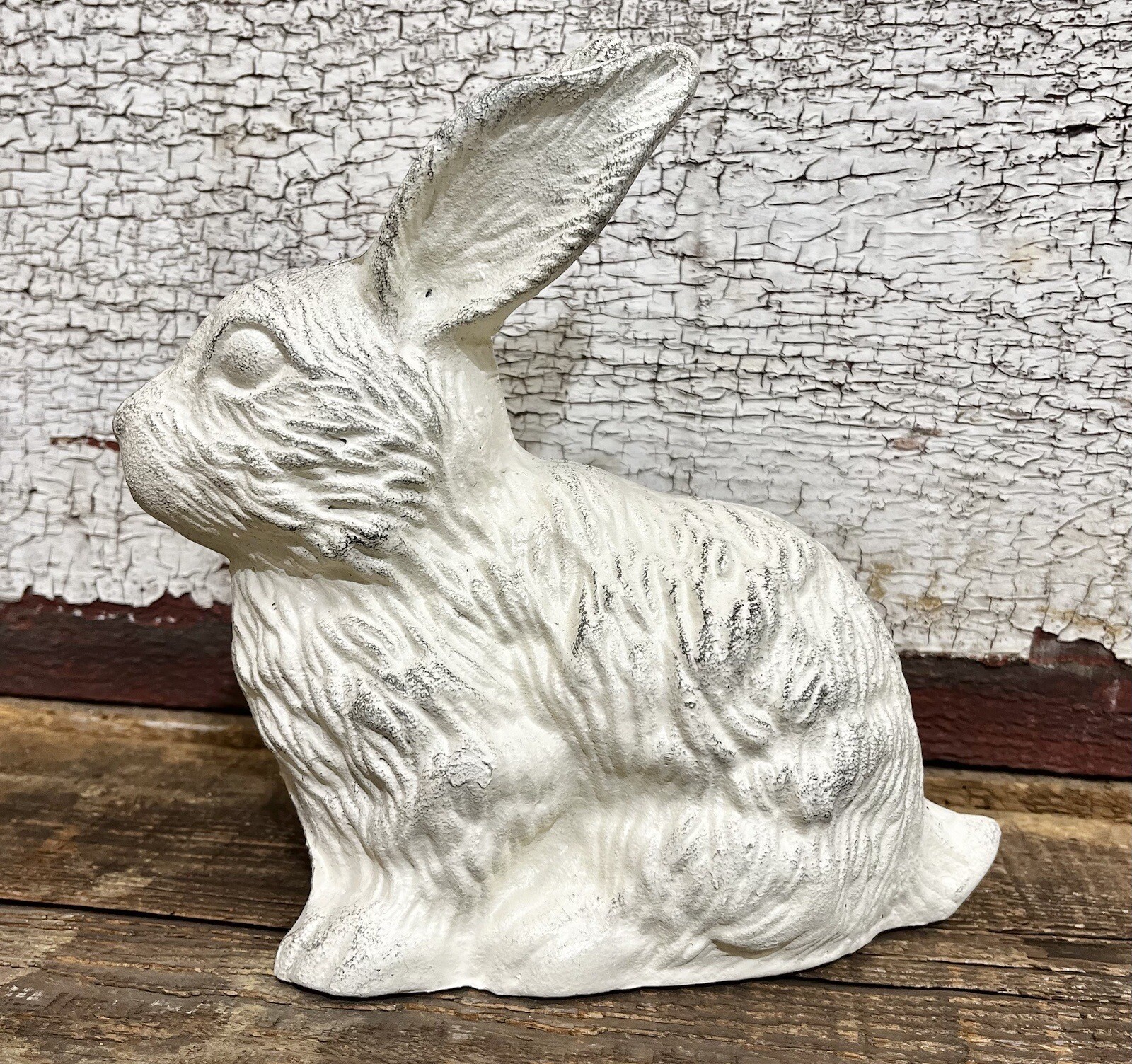 Rabbit Hare Crouching White Cast Iron Bunny Rabbit Door Stop, 8.5” x 4 ...