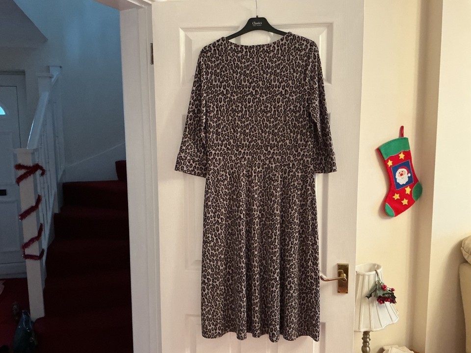 Ruth Langsford Leopard Jersey Midi Stretch Dress Grey Black Fit & Flare ...