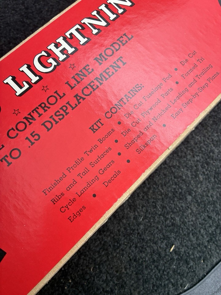NIB Sterling Lockheed P-38 Control Line Stunt Balsa Model Airplane Kit ...