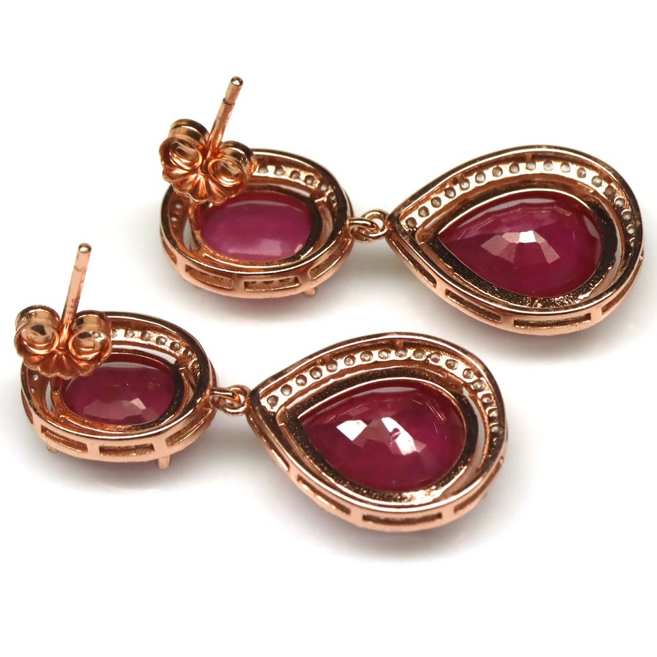 925 Sterling Silver Red Ruby & Zircon Earrings Rose Gold Coated | eBay ...