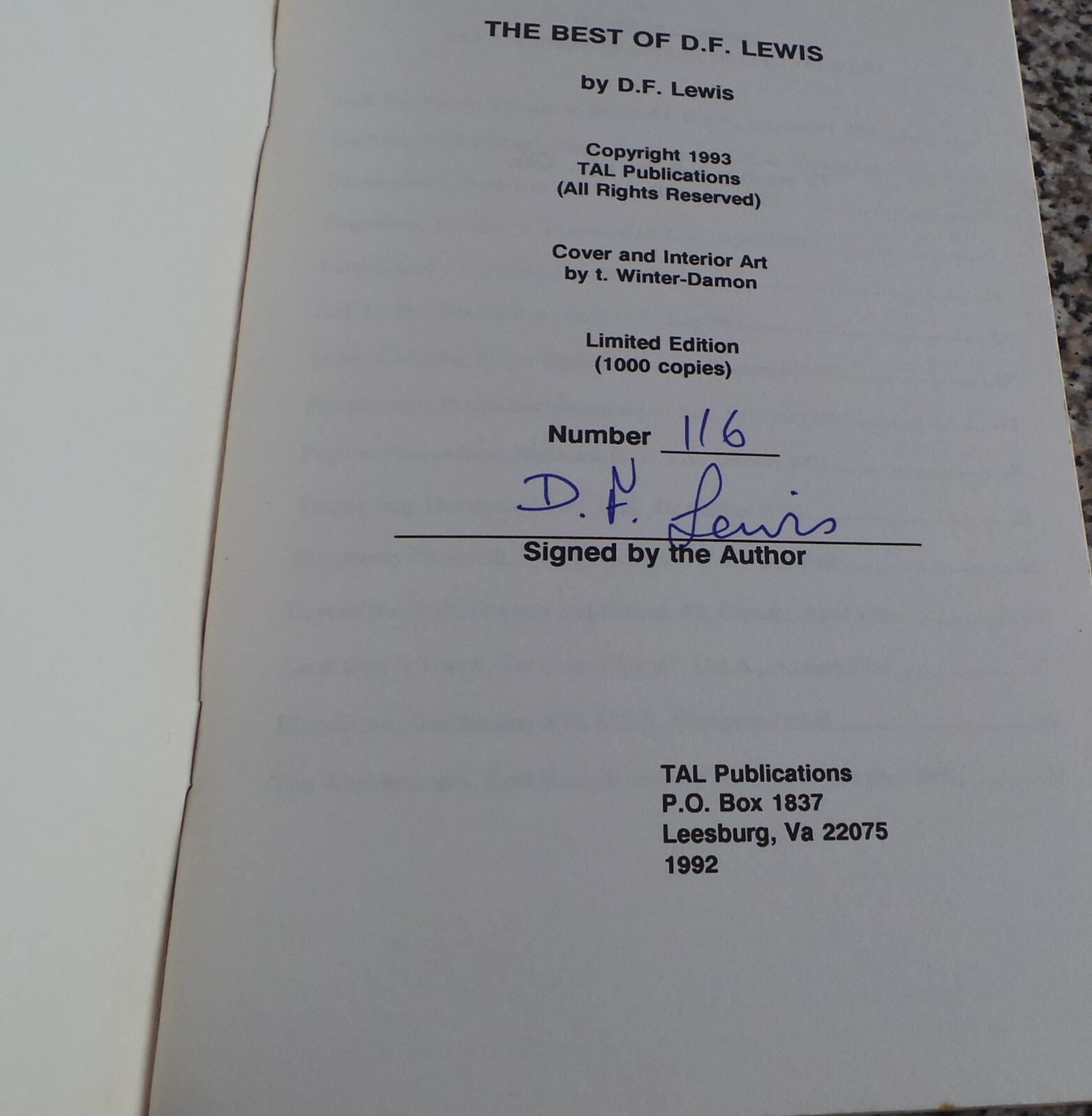 Best Of D F Lewis TAL Press 1993 SIGNED Horror Weird Ghosts & Scholars ...