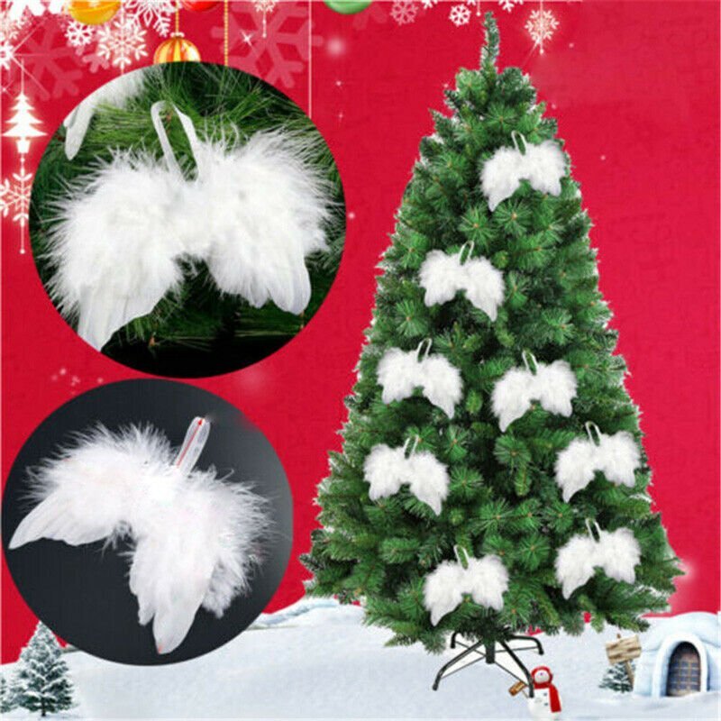 10 PACK Angel Wings Christmas Tree Feather Hanging Decor Xmas Pendant ...