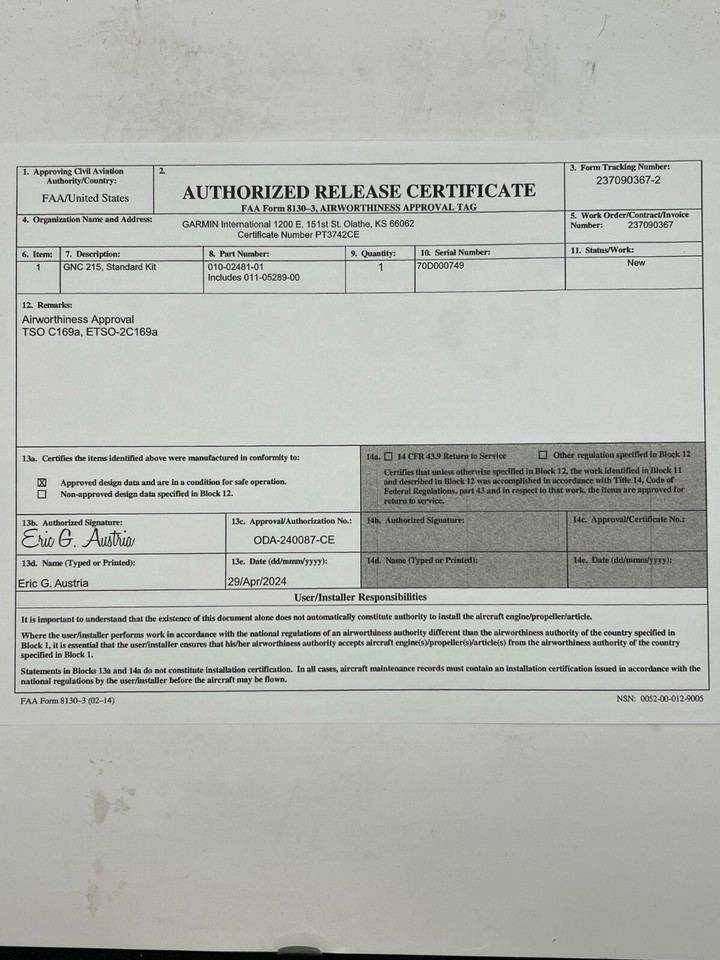 Garmin GNC215 Panel Mount Com/Nav (New) | eBay