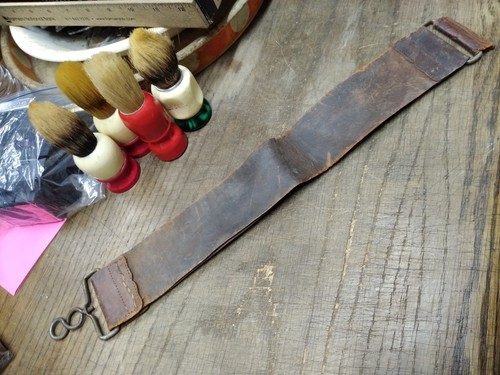 Vtg Antique Leather Barber Shop Straight Razor Sharpening Strop 16 ...