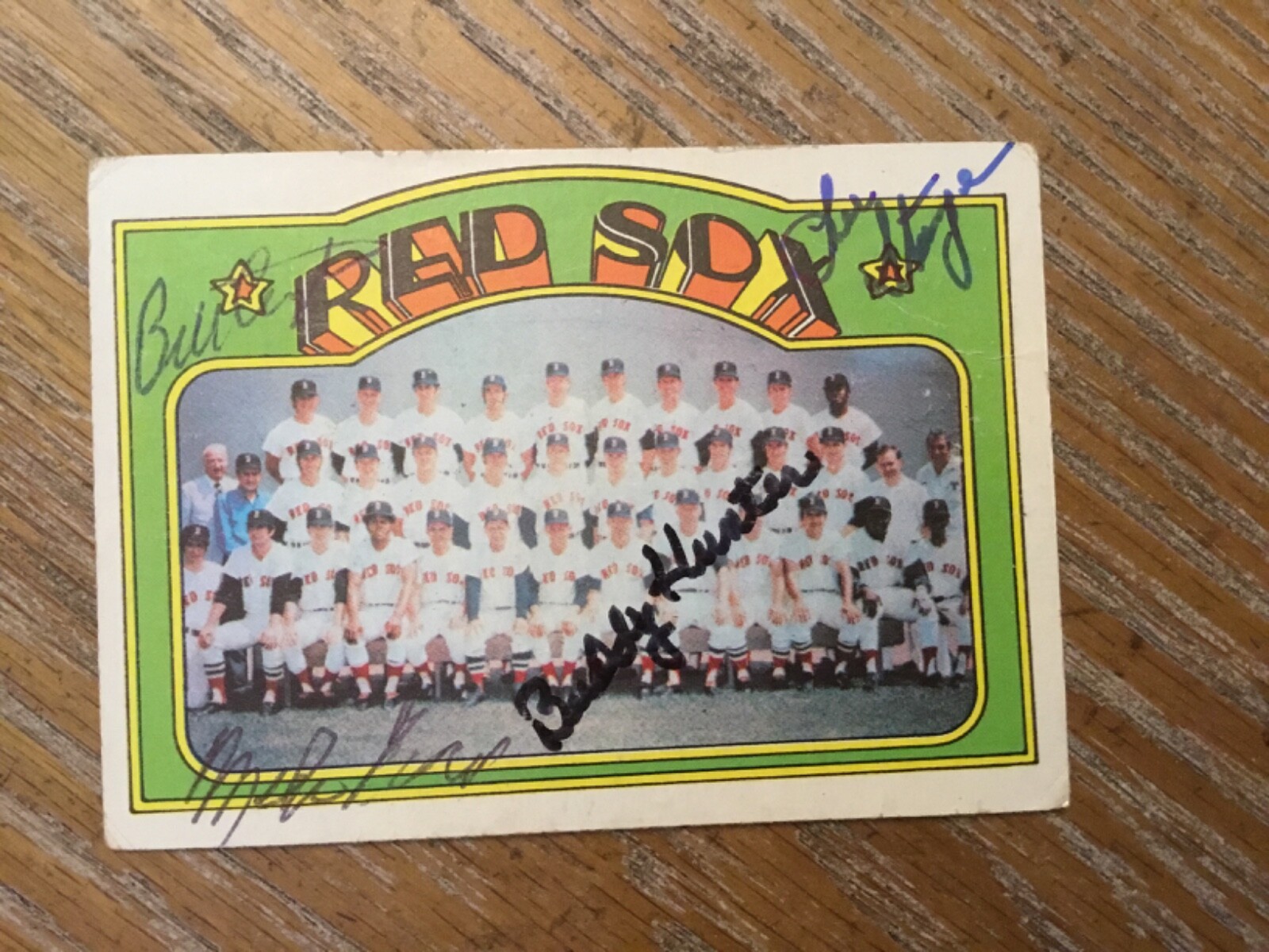 Autographed 1972 Red Sox TC w/ Fiore, Stange, Conigliaro & Hunter #328 ...