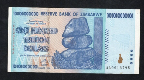 Zimbabwe 100 Trillion Dollar banknote. Genuine, AUNC AA Serial Number ...
