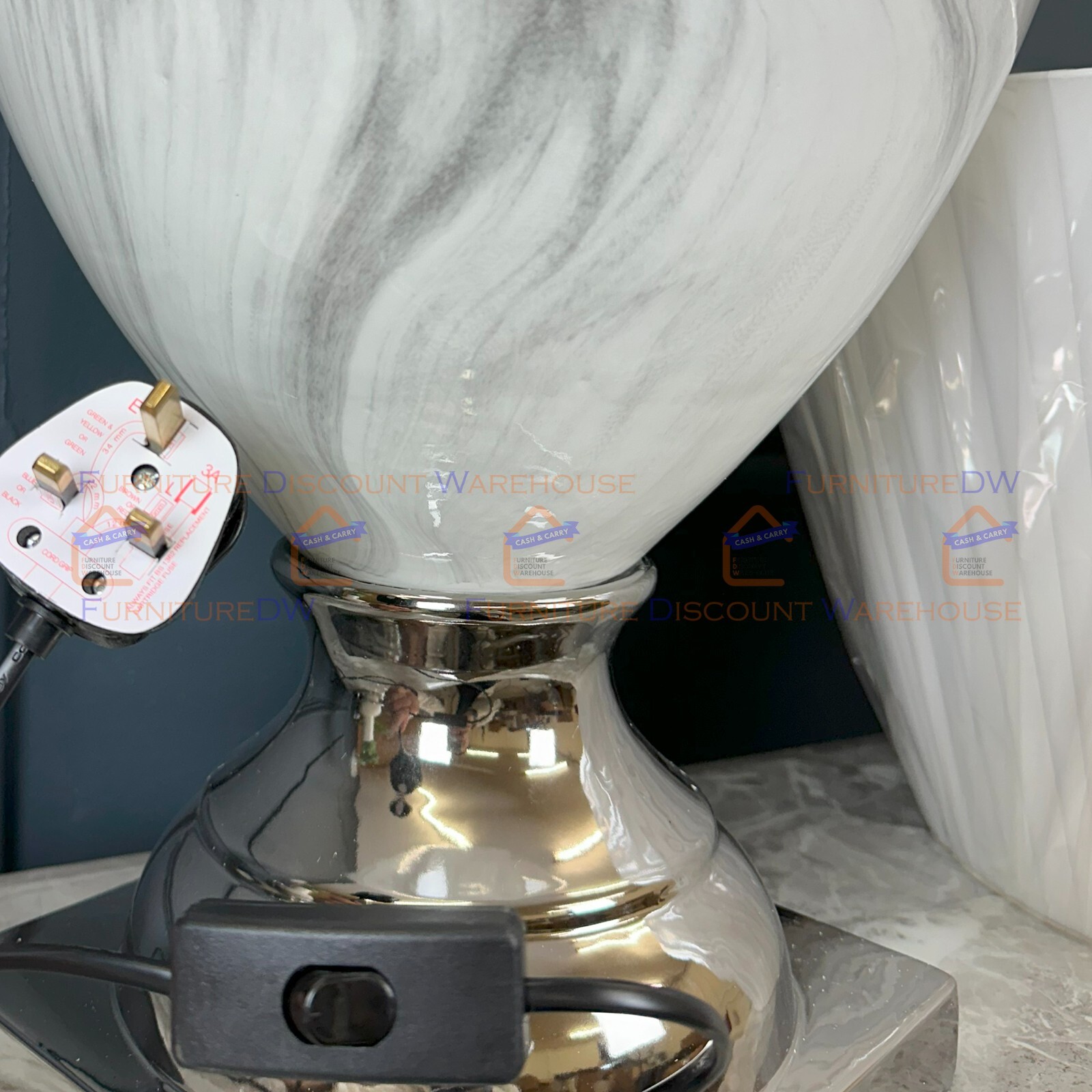 Extra Large White Marble Effect Lamp Stand Base Bulb Holder 50x102cm ...