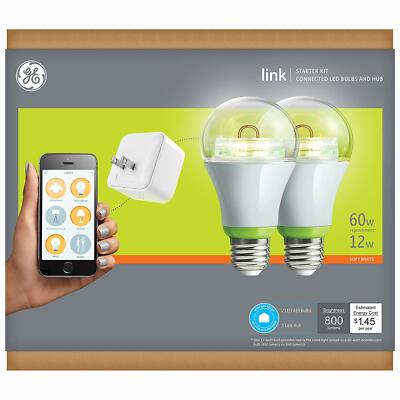 GE Link Starter Kit, 1 Hub and 2 A19 Light Bulbs, Soft White 65-Watt Eq ...