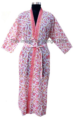 Indian Hand Block Print Robes Cotton Beach Wear Gown Dress Sleepwear ...