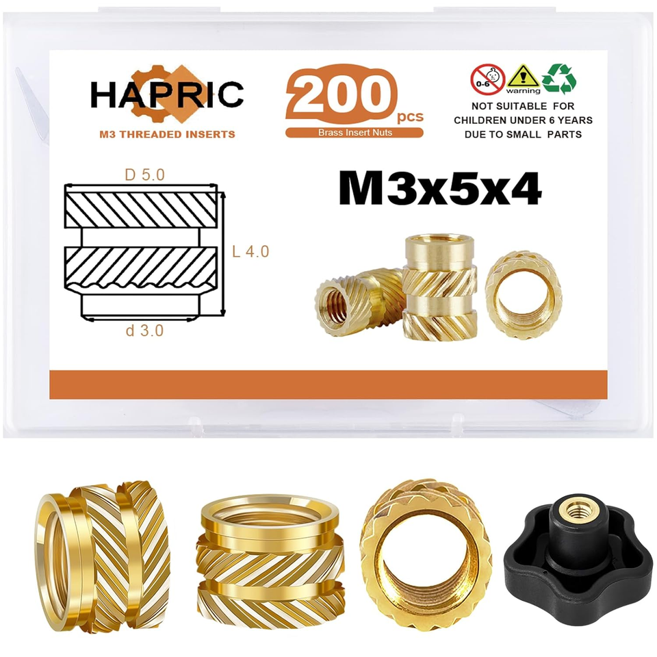 200 Pcs M3 Threaded Inserts for Plastic, M3 Heat Set Insert Brass ...