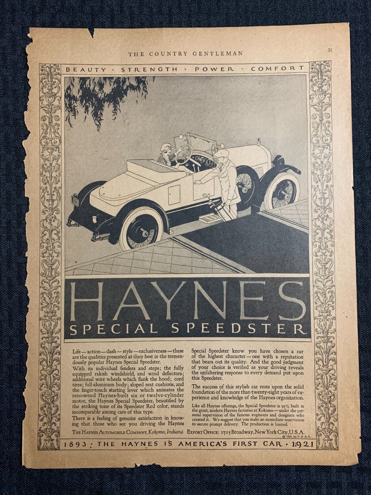 1921 HAYNES-AUTOMOBILE 10.5x14" Automotive Print Ad VG- 3.5 Special ...