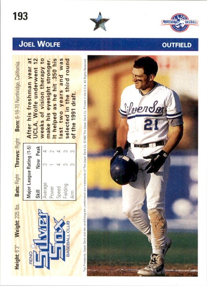 1992 Upper Deck Minors Joel Wolfe Reno Silver Sox #193 Baseball Card | eBay