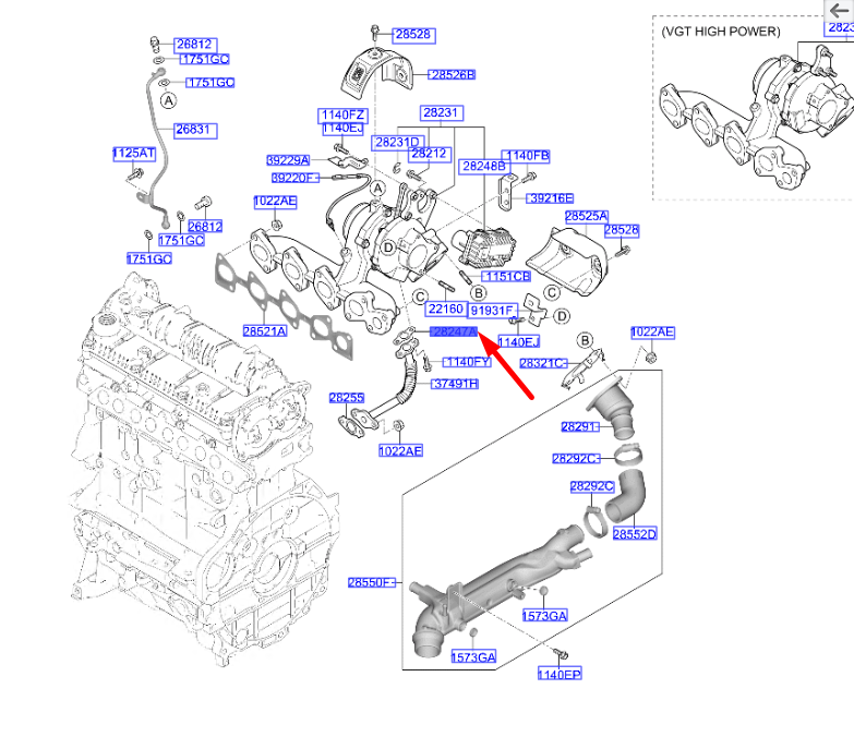 HYUNDAI TUCSON NX4 MK4 Turbo Oil Drain Pipe B Gasket 282424A000 NEW ...
