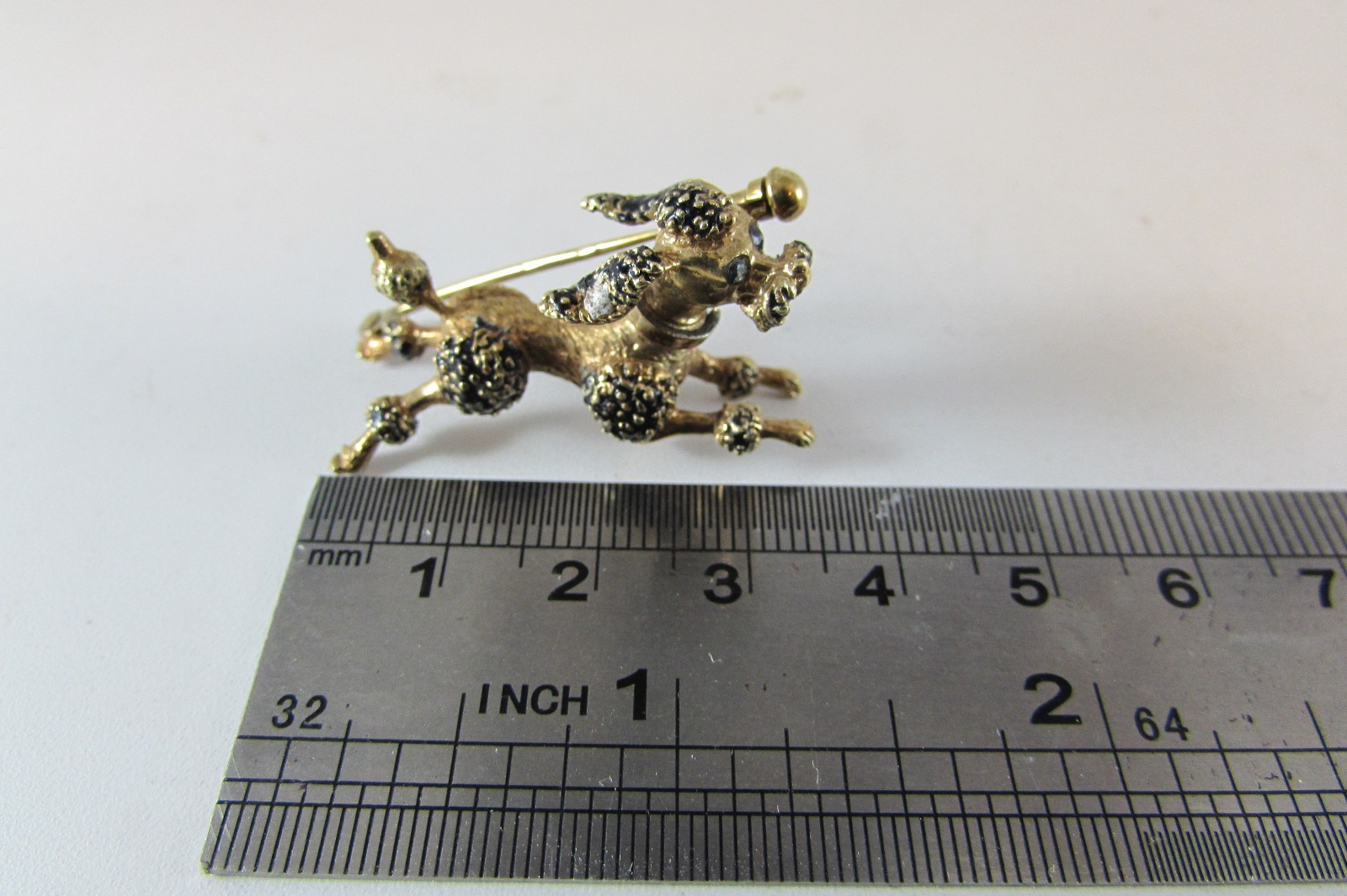 VINTAGE rare 3D 14k Yellow Gold Poodle Dog Pin Brooch Sapphire eyes ...