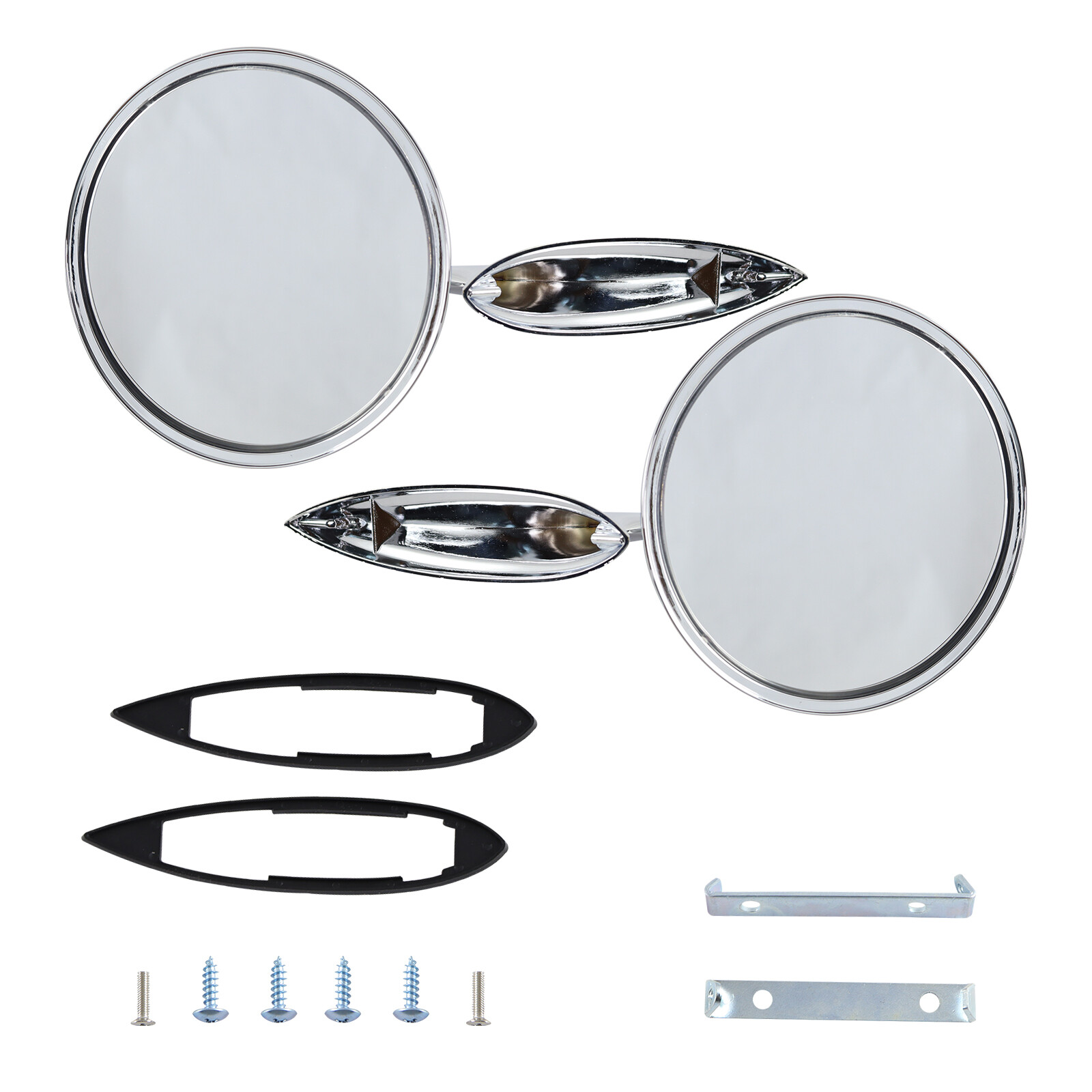 Chrome Round Outside Rearview Mirrors Ribbed Base For 1963-65 Chevy ...