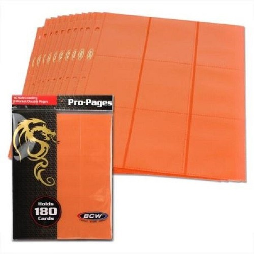 10 BCW ORANGE 18 Pocket Pro Pages Side Loading Trading Cards Fits 3 ...