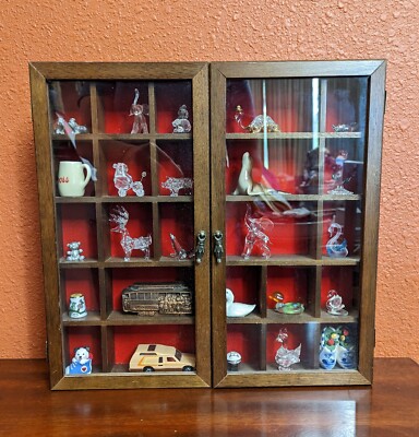 25 Slot Double Glass Door Shadow Box Display Case Filled With Tiny ...