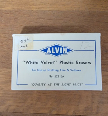 Alvin #521 White Velvet Plastic Erasers. 12 pieces total. New Old Stock ...