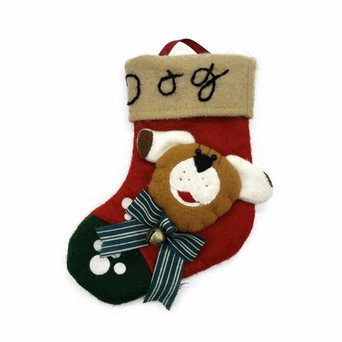 Fleece Brown Puppy Dog Stocking w/ Jingle Bell Bow Christmas Pet Decor ...