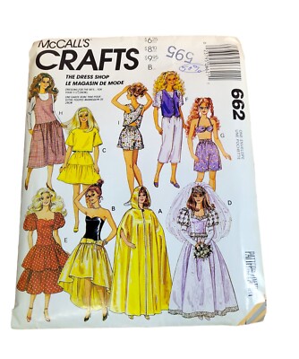 Vtg McCall's Crafts Sewing Pattern 662 Fashion Dolls Wardrobe Barbie ...