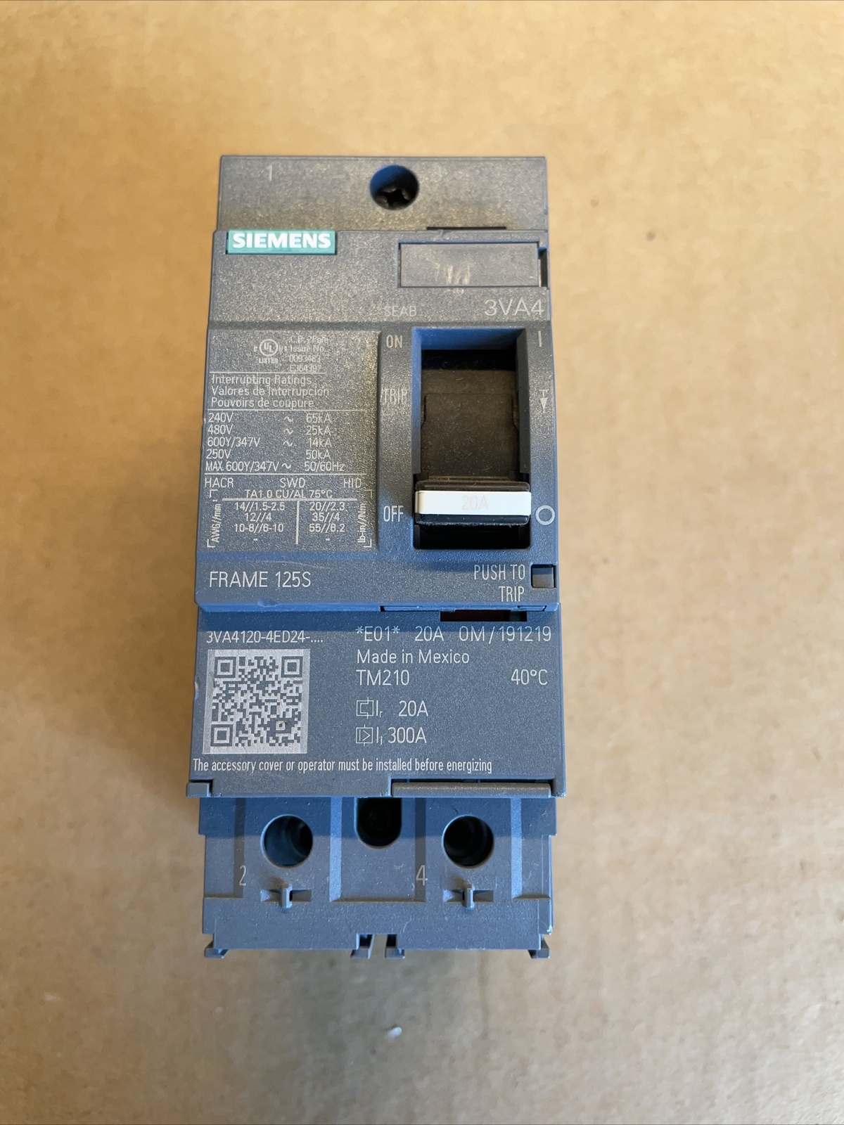 NEW SIEMENS CIRCUIT BREAKER FRAME 125S 480V 3VA4120-4ed24-0AA0 2 POLE ...