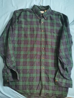 LL Bean Shirt Men's XL Quality Heavy Dark Blue Green Plaid 100% Cotton ...