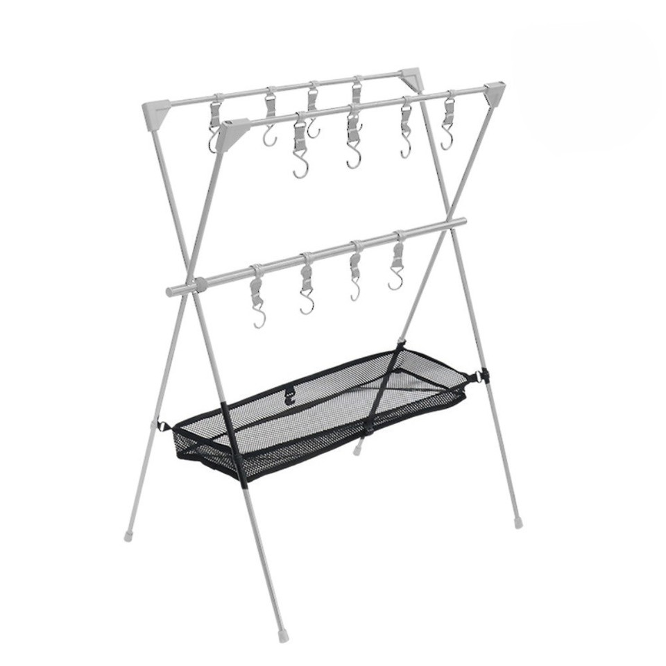 Folding Camping Rack Mesh Bag Organizer with Hooked Corners for Storage ...