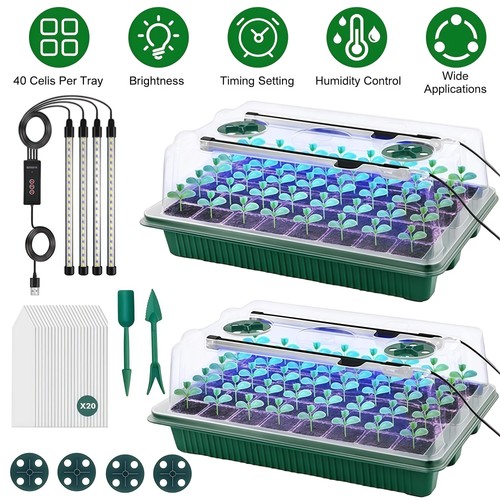 Seed Starter Tray with Grow Light, 2 Packs 80 Cells Seed Starting Kit ...