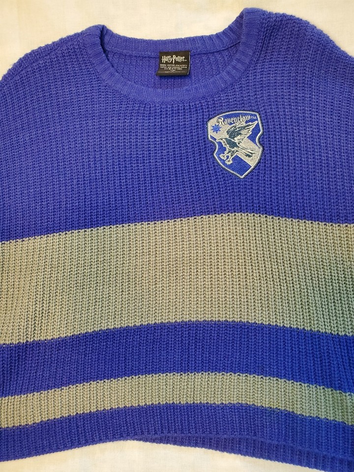 Harry Potter 2018 Ravenclaw Acrylic Knit Rugby Blue Cropped Sweater ...
