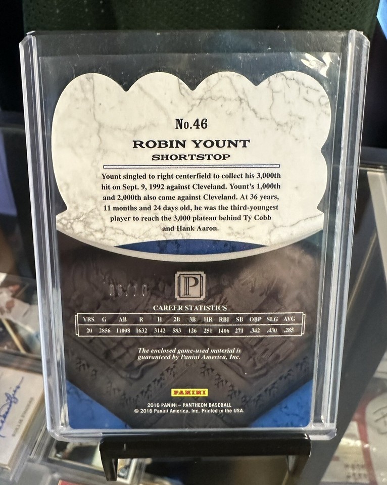 2016 Panini Pantheon Baseball Robin Yount Relic /10 3000 Hit Club 3 ...