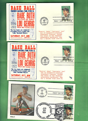 1989 - LOU GEHRIG - YANKEES - FIRST DAY OF ISSUE COVERS - COOPERSTOWN ...