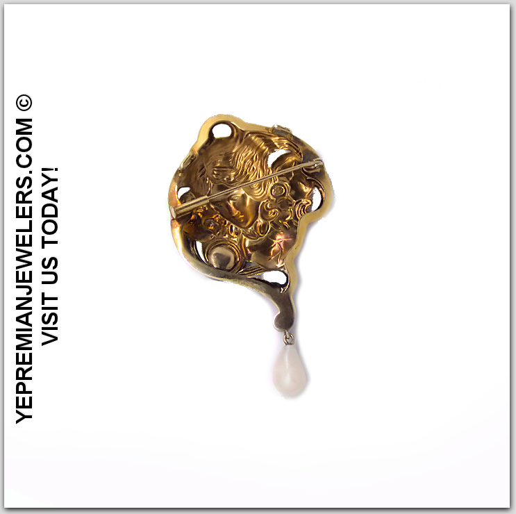 14K GOLD "MODESTY" PIN & PENDANT * RUBY, DIAMONDS, PEARLS * STUNNING ...