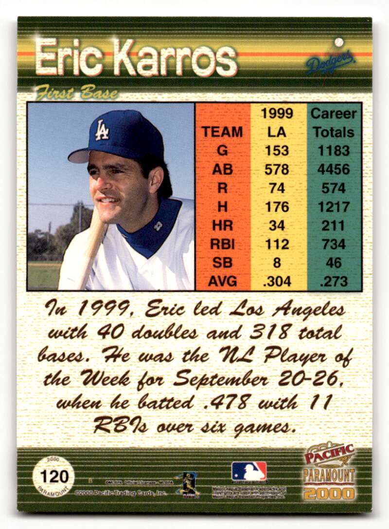 2000 Pacific Paramount - Eric Karros #120 for sale online | eBay