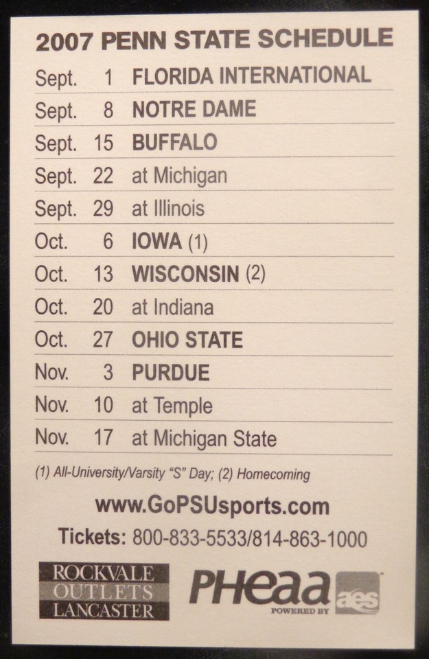 Anthony Morelli - 2007 Penn State Pocket Football Schedule - Near Mint ...