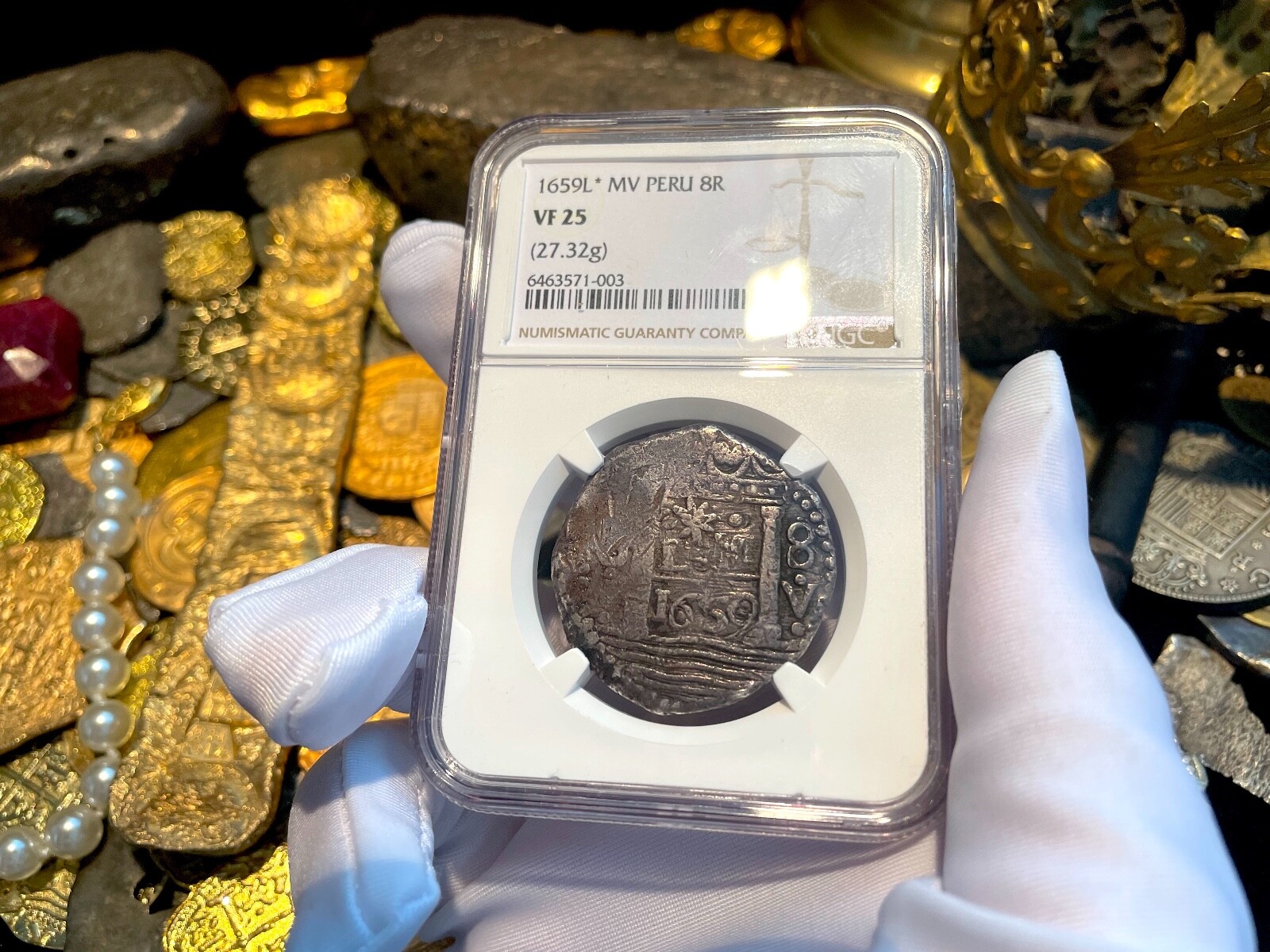 JUPITER w/ COA WRECK STAR LIMA PERU 1659 NGC 25 8 Reales PIRATE SILVER ...