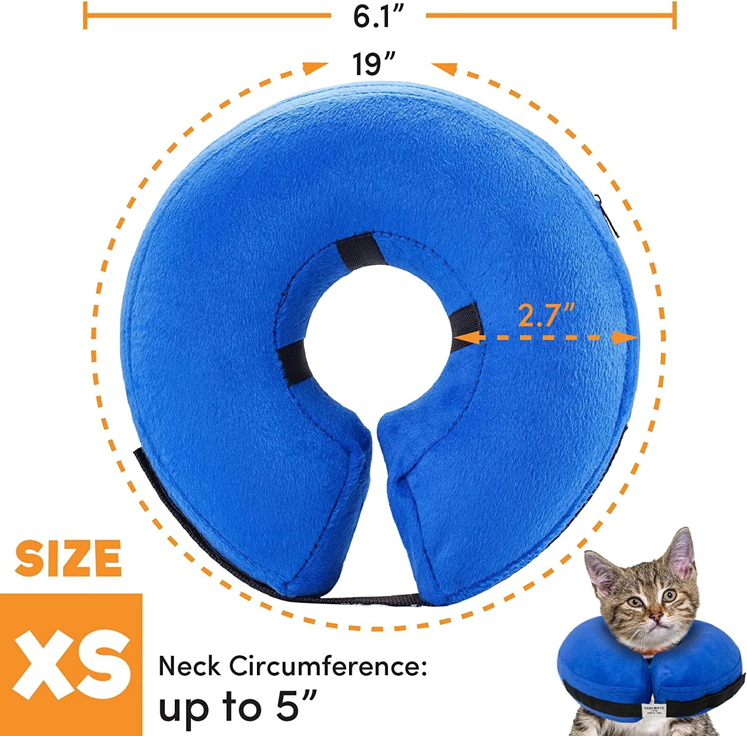 Inflatable Collar for Dogs and Cats Blue Protective Collar BENCMATE XS ...