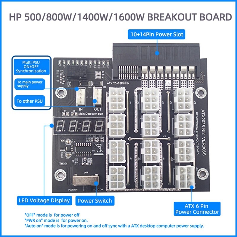 Mining Board 12 Port 6Pin Module for 500W 800W 1400W 1600W PSU with5959 ...