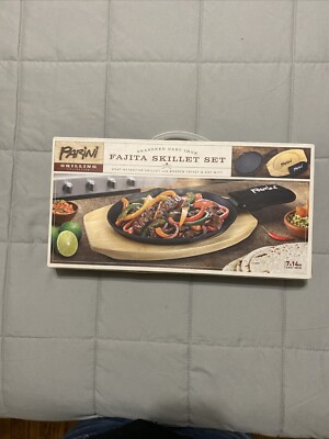 Parini Grilling Cast Iron Fajita Skillet Set - Never Used - In Box 7” X ...